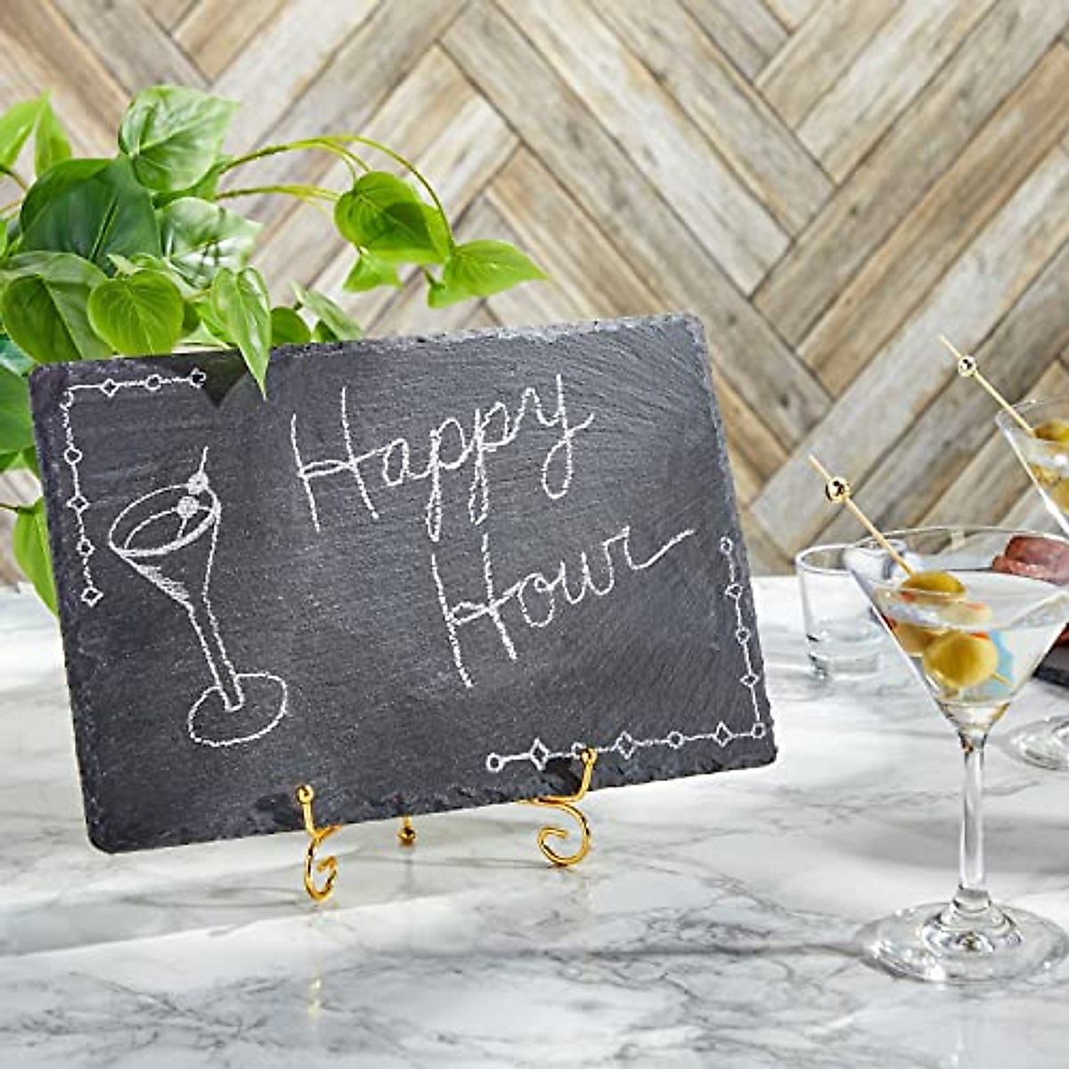 Juvale Set of 6 Black Slate Charcuterie Boards with Chalk, Individual Stone Plates for Cheese, Meat, Appetizers (8 x 12 In)