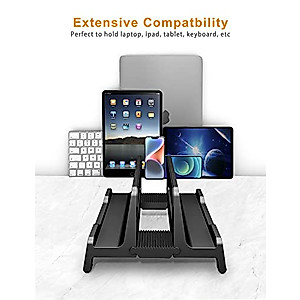 STARSIKI Vertical Laptop Stand, 3-in-1 Gravity Auto Locking Laptop Holder, MacBook Stand for Desk Closed Upright, Space Saving Desktop Organizer for MacBook/Surface/Chromebook/Dell/HP/iPad/Tablets