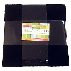 Moda BELLA SOLIDS BLACK Layer Cake 10 Fabric Quilting Squares 9900LC-99 by Moda Fabrics