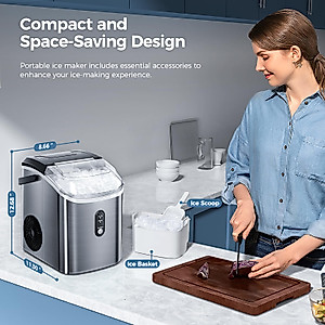 AGLUCKY Nugget Ice Maker Countertop, Portable Pebble Ice Maker Machine, 35lbs/Day Chewable Ice, Self-Cleaning, Stainless Steel, Pellet Ice Maker for Home/Kitchen/Office (Silver)