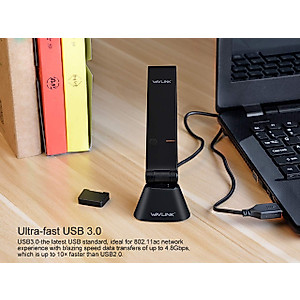 USB3.0 Wireless Adapter,Wavlink 1300Mbps Dual Band USB Wi-Fi Network Adapter with USB Extension Cradle, 802.11AC Network LAN Card 2.4G/400Mbps + 5G/867Mbps, WPS for PC Desktop Windows Mac OS X