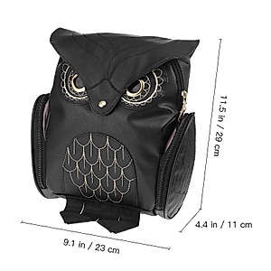TENDYCOCO Women Girls PU Leather Owl Cartoon Backpack Fashion Casual Satchel School Purse (black)