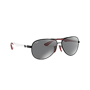Ray-Ban RB8313M Scuderia Ferrari Collection Aviator Sunglasses, Black/Grey Mirrored Silver, 61 mm