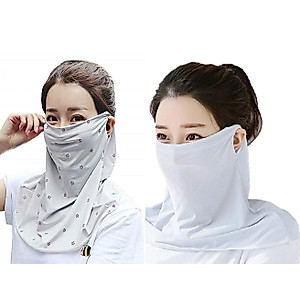 DABER VICH Sun Protection Face Mask Single Layer Neck Gaiter Lightweight Summer Protection Scarf Bandana UV Protective (Gray flower+gray)