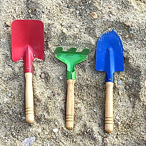 Kids Gardening Tools Set, 6PCS Gardening Tools for Kids Metal with Sturdy Wooden Handle Safe Gardening Tools 8" Children Beach Sandbox Toy