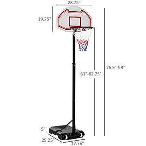 Soozier Portable Basketball Hoop Stand, Height-Adjustable Basketball System with 29'' Backboard and Wheels for Indoor and Outdoor Use, Pure White