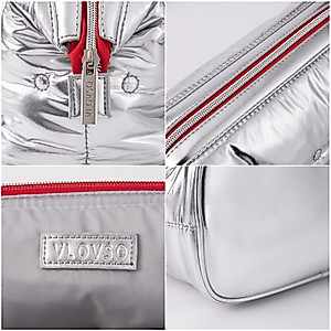 VLOVSO Large Cosmetic Bag, Waterproof Make Up Pouch Travel Cosmetic Organizer, Toiletry Bag for Women/Men, Large Capacity Portable Cosmetic Bag Storage Organizer,Travel Cosmetic Organizer(Silver)