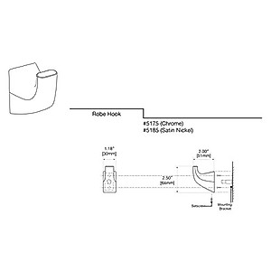 Gatco 5175 Quantra Bathroom Robe Hook, Chrome