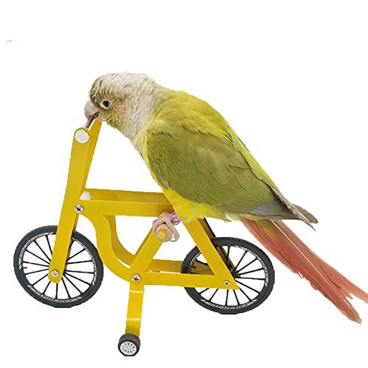 Bird Intelligence Training Toy，Parrot Puzzle Bicycle Toy for Small Medium Bird，Parrot Educational Table Top Trick Prop Toy，Bird Foot Talon Toy for African Grey Cockatoo Eclectus Conures，Yellow (Large)