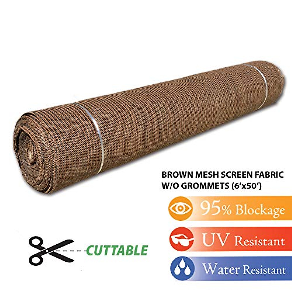 Fence4ever 6ft x 50ft Brown Sunscreen Cuttable Shade Fabric Roll 95% UV Block