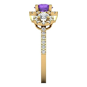 Clara Pucci 1.75ct Round Cut Halo Solitaire 3 stone Genuine Natural Amethyst Engagement Promise Anniversary Bridal Ring 18K Yellow Gold 6