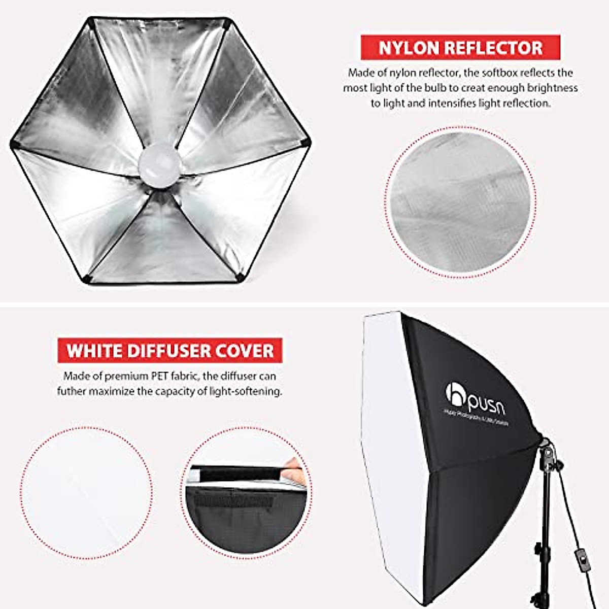 VICIALL HPUSN Softbox Lighting Kit 2x76x76cm Photography Continuous Lighting System Photo Studio Equipment with 2pcs E27 Socket 85W 5400K Bulbs for Filming Model Portrait Product Fashion Photography