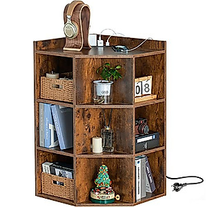 Jolydale Corner Cabinet，Storage Cabinet with USB Ports，Wooden Corner Bookshelf，Wooden Corner Cabinet with 9 Storage Boxes，Suitable for Living Room, Office, Bedroom,Brown