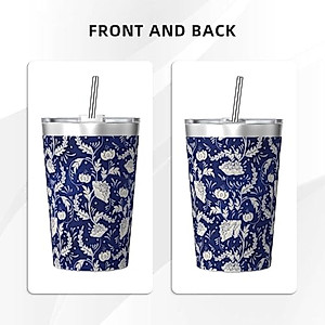 maleuei Tropical Leaf Dark Hawaiian Art Pattern - 12oz Travel Coffee Mug with Lid - Reusable Insulated Stainless Steel Coffee Tumbler Tea Cup Gifts for Women Men Him Her