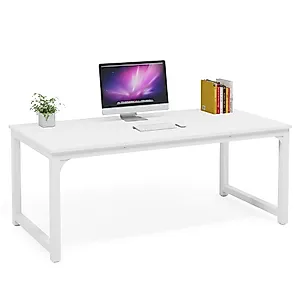 Tribesigns Modern Computer Desk, 63 x 31.5 inch Large Executive Office Desk Computer Table Study Writing Desk Workstation for Home Office, Spliced Desktop, White