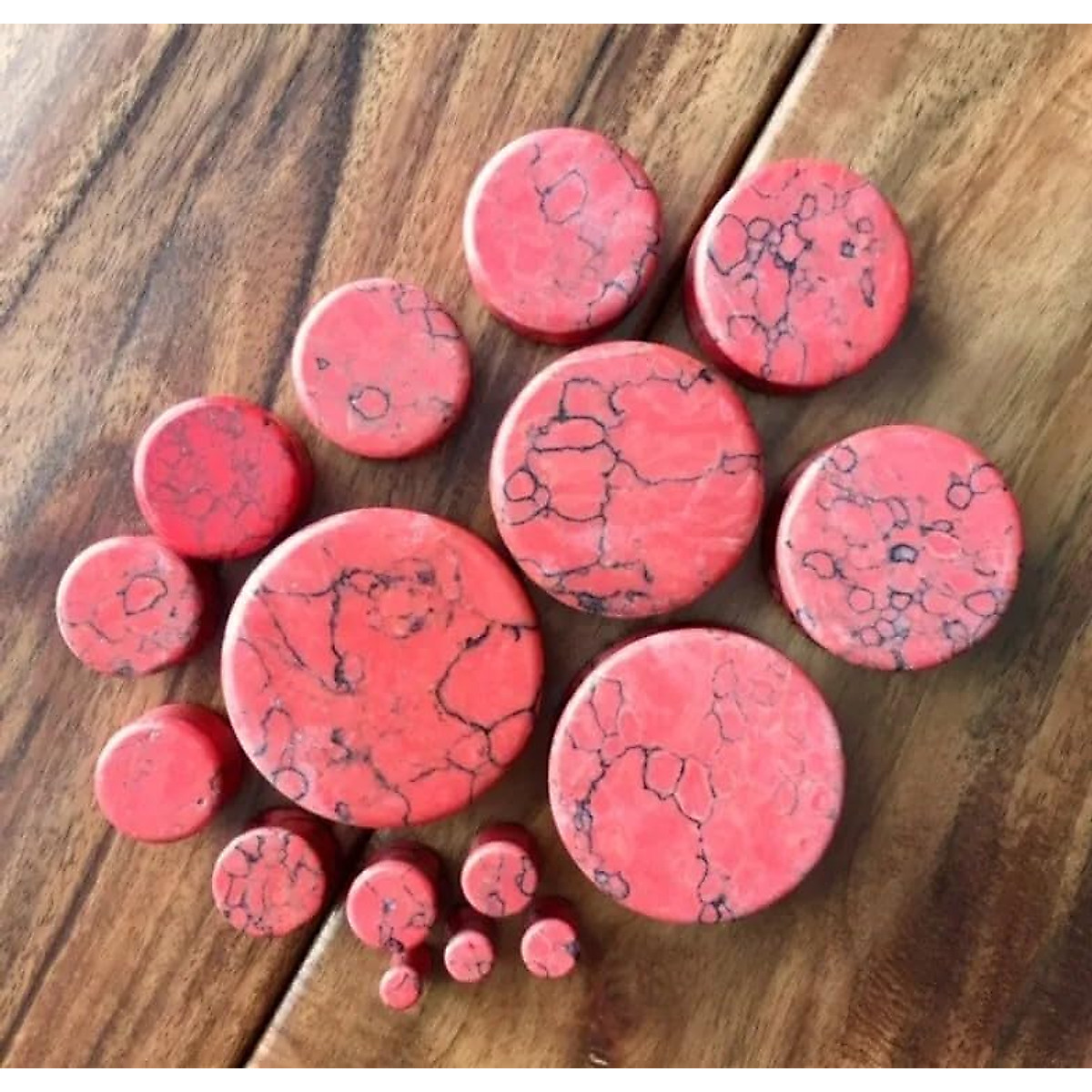 Lobal Domination PAIR of Red Turquoise Organic Stone Plugs Gauges - up to 38mm available! (7/8" (22mm))