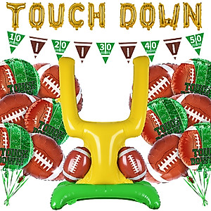 Football Party Supplies Kit - Touchdown Letter Balloons, Goal Post & Football Shaped Foil Balloons, Round 'Touchdown!' Foil Balloons, and Banner for Birthday, Game day, Tailgate Party Decorations