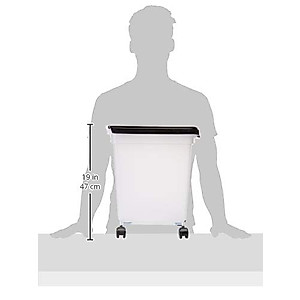 IRIS USA WeatherPro Airtight Dog Food Storage Container, Up to 25 lbs, Removable Wheels, for Dog Cat Bird and Other Pet Food Storage Bin, Keep Fresh, Translucent Body, Clear/Black