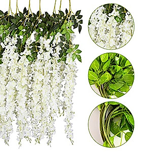GOOCHOO 12 Pack 3.6 Feet Artificial Fake Wisteria Vine Ratta Hanging Garland Silk Flowers String Party Home Wedding Decor, (White)