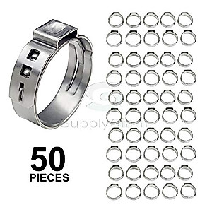 SUPPLY GIANT QYLU-DS34-70 Oetiker Style Pinch Clamps Pex Cinch Rings 1/2 INCH, Stainless Steel Pack of 50