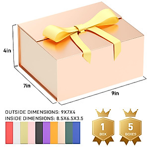 RYDDOY Gift Box, 9x7x4 inch Rose Gold Gift Box with Magnetic Lid for Presents Contains Card, Ribbon, Collapsible Small Gift Box for Bridesmaid Proposal, Wedding, Birthdays, Valentine Day, Christmas