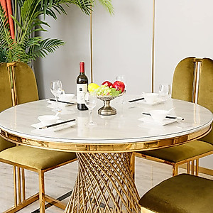 VeeCano 54 Inch Round Clear PVC Table Protector Kitchen Countertop Cover Protector Waterproof Table Cover Rectangle Plastic Tablecloth Vinyl Non Slip Oblong for Circle Coffee Dining Table 1.5mm Thick