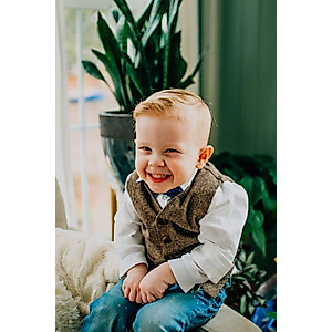 Born to Love Vest for Baby Toddler Kids Ring Bearer Pageboy Wedding Formal Herringbone Outfit Tan and Brown, 12 Years