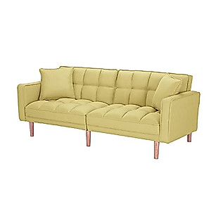 KoiHome Futon Sleeper Sofa Adjustable Back and Two Pillows, Modern Chaise with Conical Solid Wood Legs, Contemporary Home Furniture for Living, Bedroom,Office,Waiting Room, Polyester, Yellow