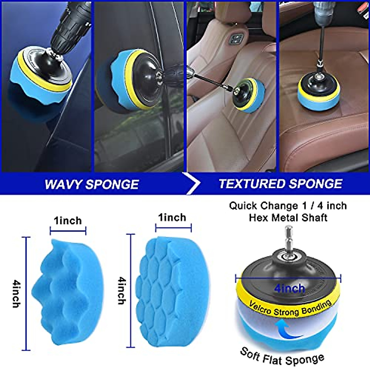 21Pcs Car Detailing Brush Set, Car Detailing Kit, Auto Detailing Drill Brush Set, Car Detailing Brushes, Car Buffing Sponge Pads Kit,Car Wash Kit,Car Cleaning Tools Kit for Interior,Exterior,Wheels