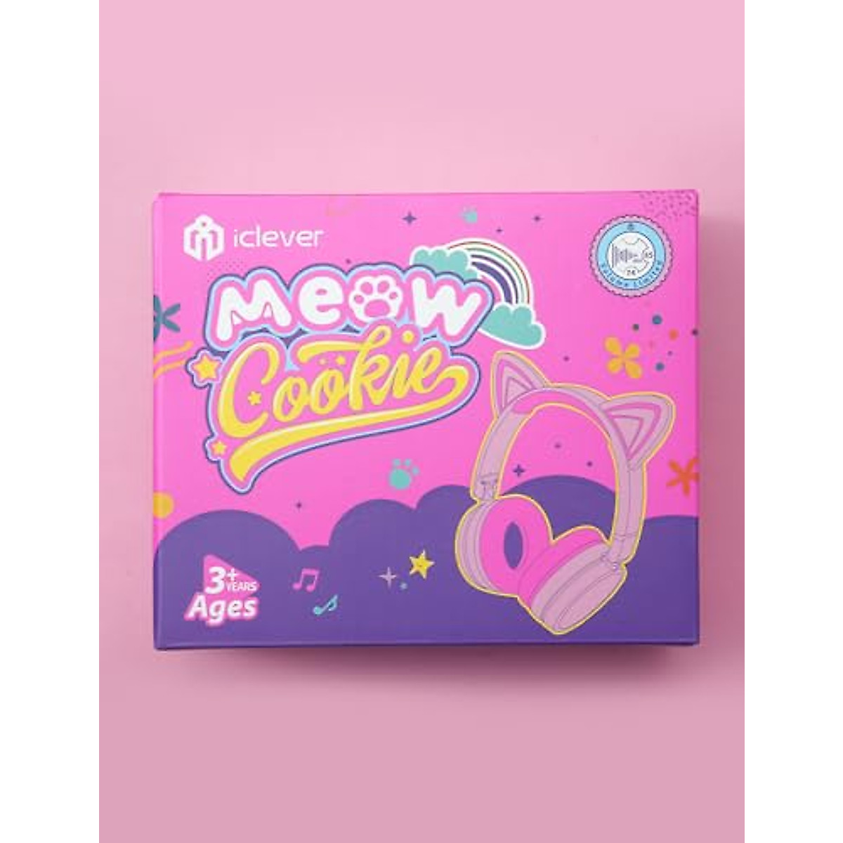 iClever Kids Bluetooth Headphones, Light Up Cat Ear, Safe Volume 74/85dBA,60H Playtime,Bluetooth 5.3,USB C Charging,Wireless Kids Headphones AUX Cord for iPad Tablets School Travel,Meow Cookies-Purple