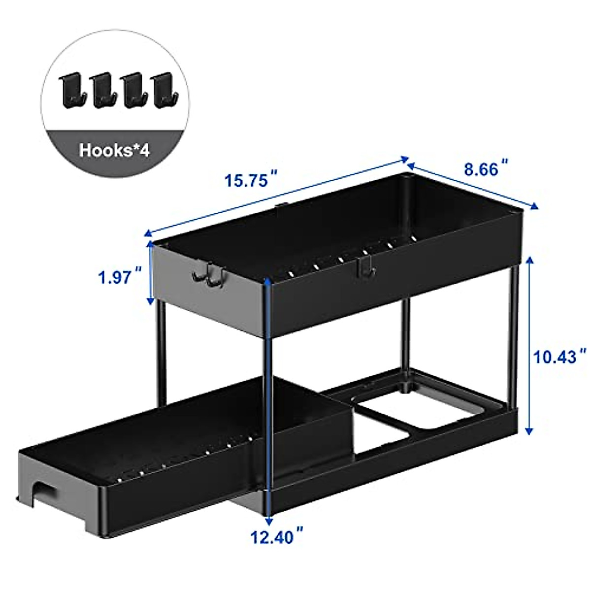 SKDKYCCO Under Sink Organizers and Storage, 2 Pack for Bathroom 8 Hooks Bath Collection Baskets, Multi-purpose Storage Shelf (Black)…