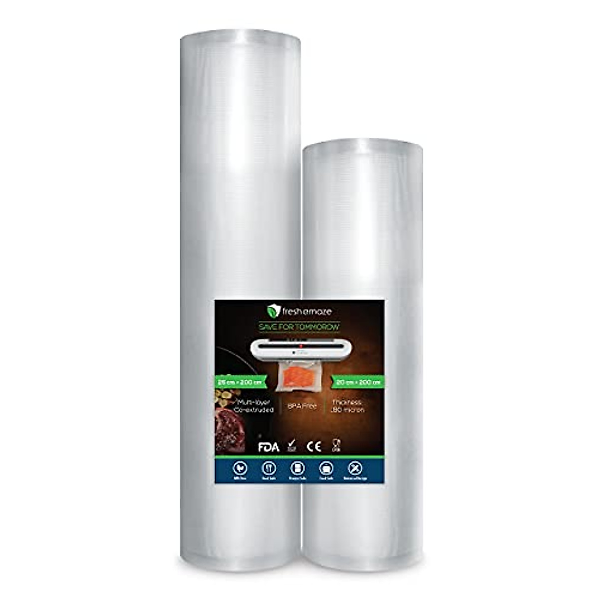 Fresh Amaze Vacuum Sealer Bags For Food Small, Seal a Meal, BPA-Free Vacuum Sealer Bags Rolls, Multi-Pack 6"x80" & 10"x80", Make Custom-Sized, BPA Free, Heavy Duty Commercial Grade, Great For Vacuum Storage, Meal Prep or Sous Vide