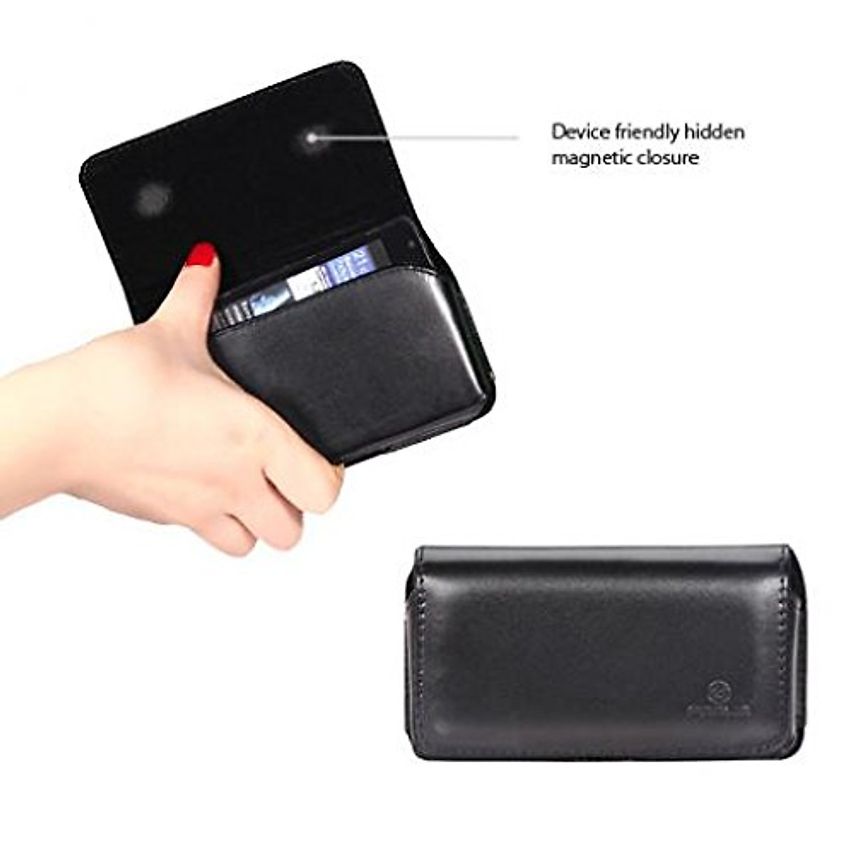 Black Leather Phone Case Cover Pouch Holster Swivel Belt Clip w Loops Compatible with T-Mobile LG V20 - T-Mobile Motorola Moto E5 Plus - T-Mobile Motorola Moto G7 Power