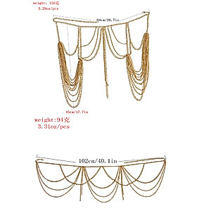 Sexy halloween women's body chain set layered chain necklace bra waist chain summer fashion Bohemian jewelry set beach party set (silvery-6985) (golden-6985)