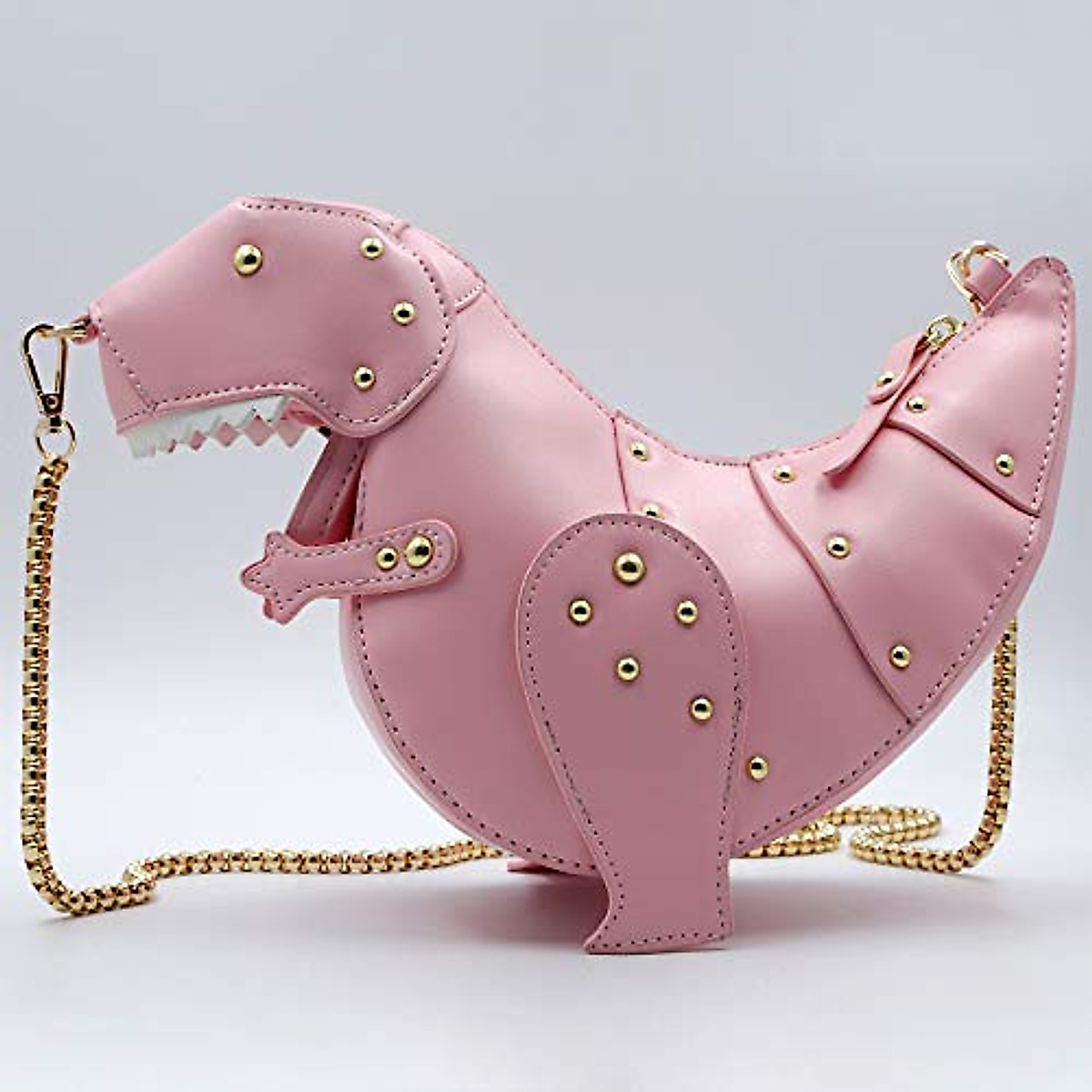 QiMing Dinosaur Shoulder Purses,PU Rivet Tyrannosaurus Rex CrossBody Bag for Girl Women(Pink)