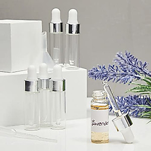 Okuna Outpost 0.17 oz Clear Glass Dropper Bottles, Pipettes, Labels, Funnels (Silver, 95 Pieces)