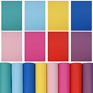 LITCHI 8 Pieces 8x12 Inch Bright Color Litchi Grain Texture Faux Leather Sheets Including 8 Color Leather Sheets for Leather Bows and Earrings Making LiZhiWen-8PcsA4Bright
