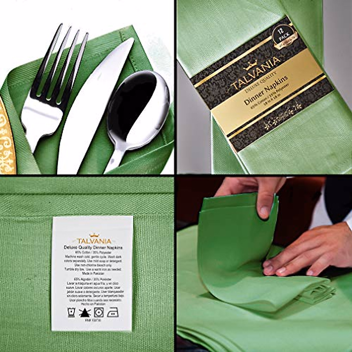 Talvania Cloth Dinner Napkins - 12 Pack Luxuriously Soft & Hotel Quality Cotton Napkins, Brilliant Fabric Napkins (18” X 18”) Perfect for Events, Hotel & Home Use (Olive Green)