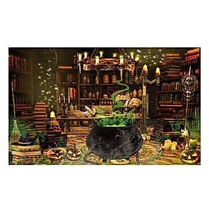 Funnytree Halloween Magic Photography Backdrop Witch's Kitchen Themed Spooky Retro Party Background Mid Century Vintage Decorations Portrait Banner Photo Booth Studio Props