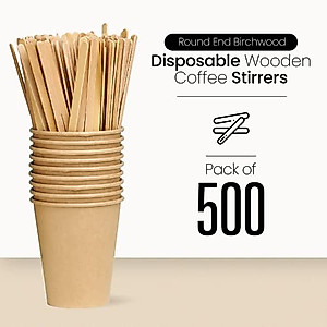 SPIXIR Coffee Stirrers Disposable Wooden Coffee Stir Sticks - Biodegradable Eco-Friendly Round-End Birchwood 5.5 Inches Large Wooden Stir Sticks - Pack of 500 Wood Stir Sticks