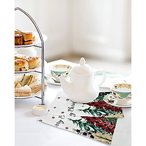 Hokiten Christmas Tree Waffle Kitchen Towels Dishcloths, Merry Christmas Xmas Tree Winter Snowflake Absorbent Dish Towels | Hand Towels for Bathroom/Bar, 12 x 12 Inch, 2 Pcs