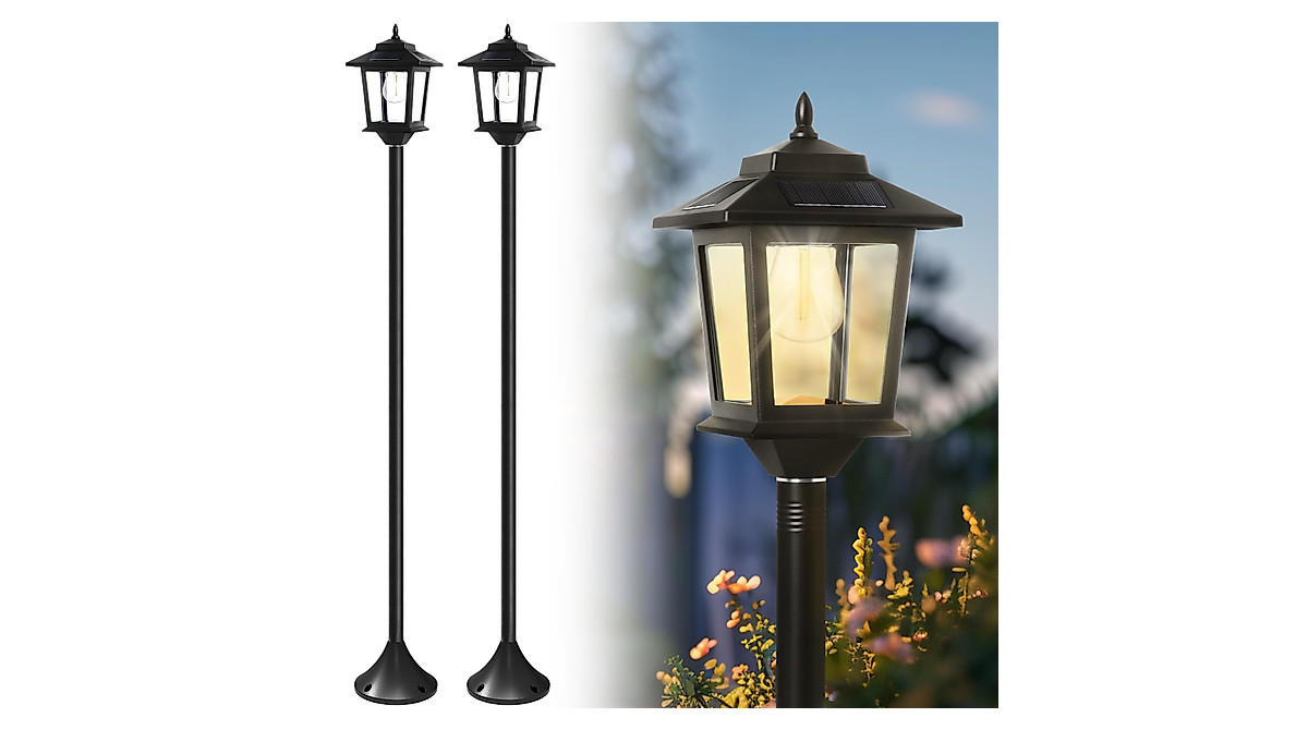PASAMIC 63" Solar Lamp Post Lights 2Pack for Outdoor Garden & Patio