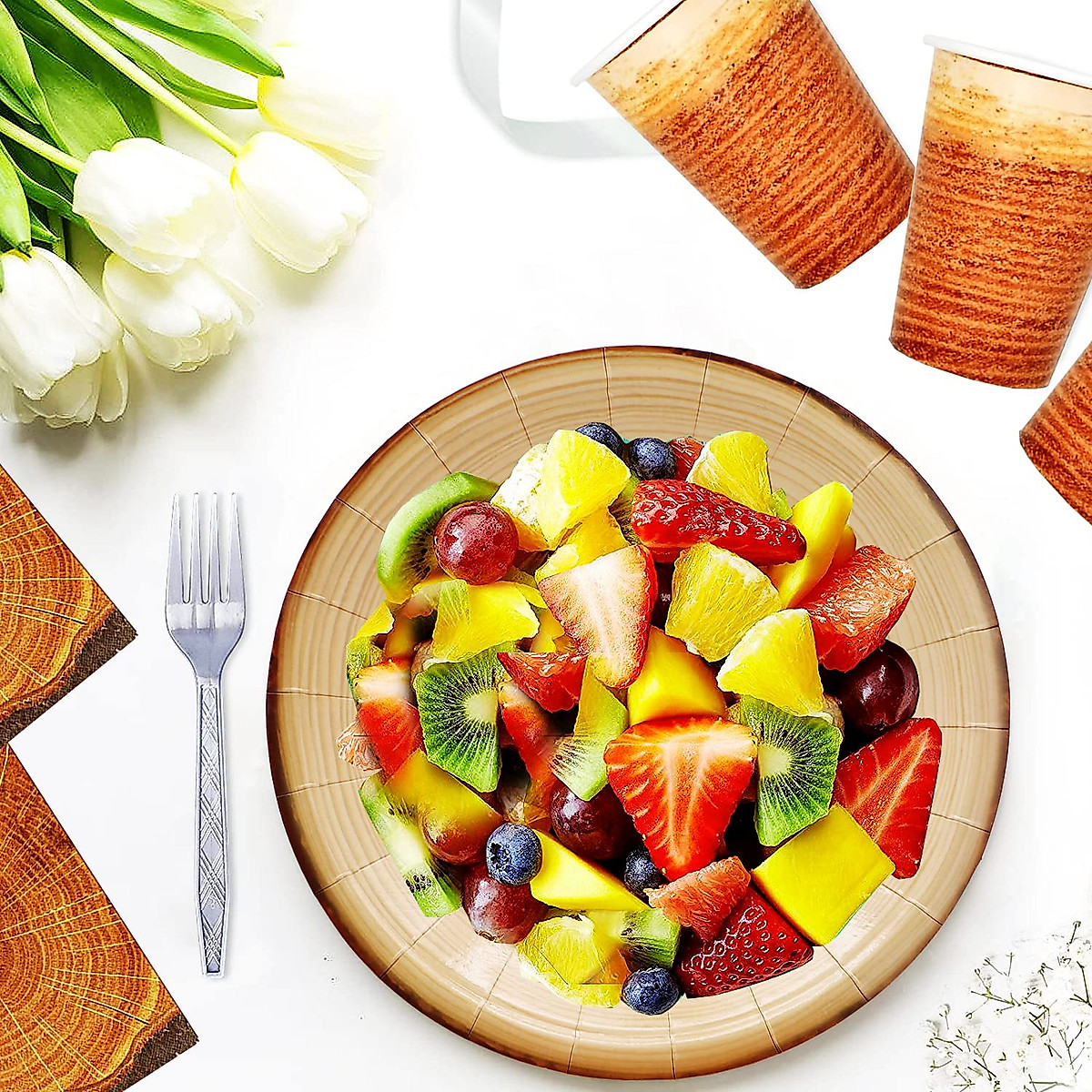 40Pcs Wood Grain Party Supplies Wood Grain Paper Plates 7" Rustic Wood Slice Dessert Plates Camp-Fire Party Supplies Camping Woodland Animal Baby Shower Lumberjack Theme Birthday Party Decorations