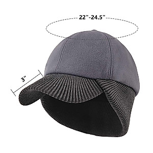 LCZTN Wool Winter Baseball Cap with Warmer Earflap for Men ＆ Women Outdoor Beanie Hat Dark Grey
