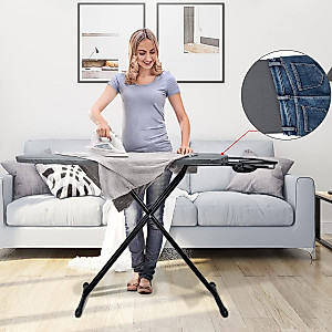 Duwee Ironing Board with Retractable and Adjustable Iron Rest, Steel Top Board with 10mm Thicken Felt Pad and Heat Resistant Cover, Heavy Duty Legs,14"x43"