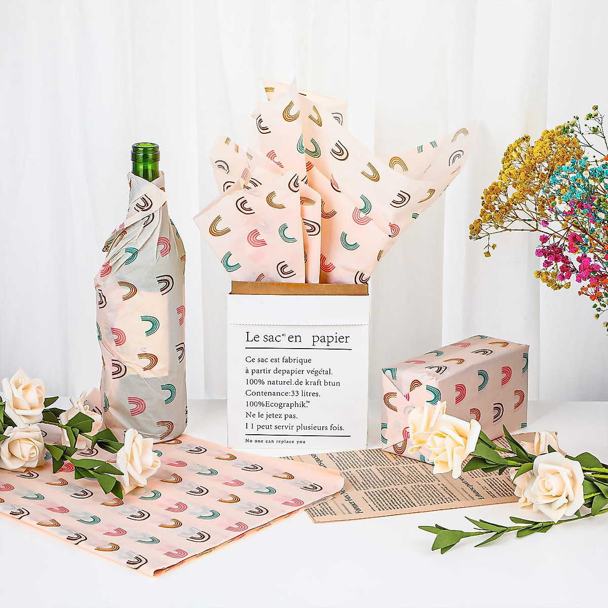 30 Pcs Rainbow Tissue Paper Cute Tissue Paper for Wrapping Gifts Pastel Tissue Paper Sheets for Packaging Gift Packing Paper Bulk for Wedding Birthday Baby Showers Christmas Festival