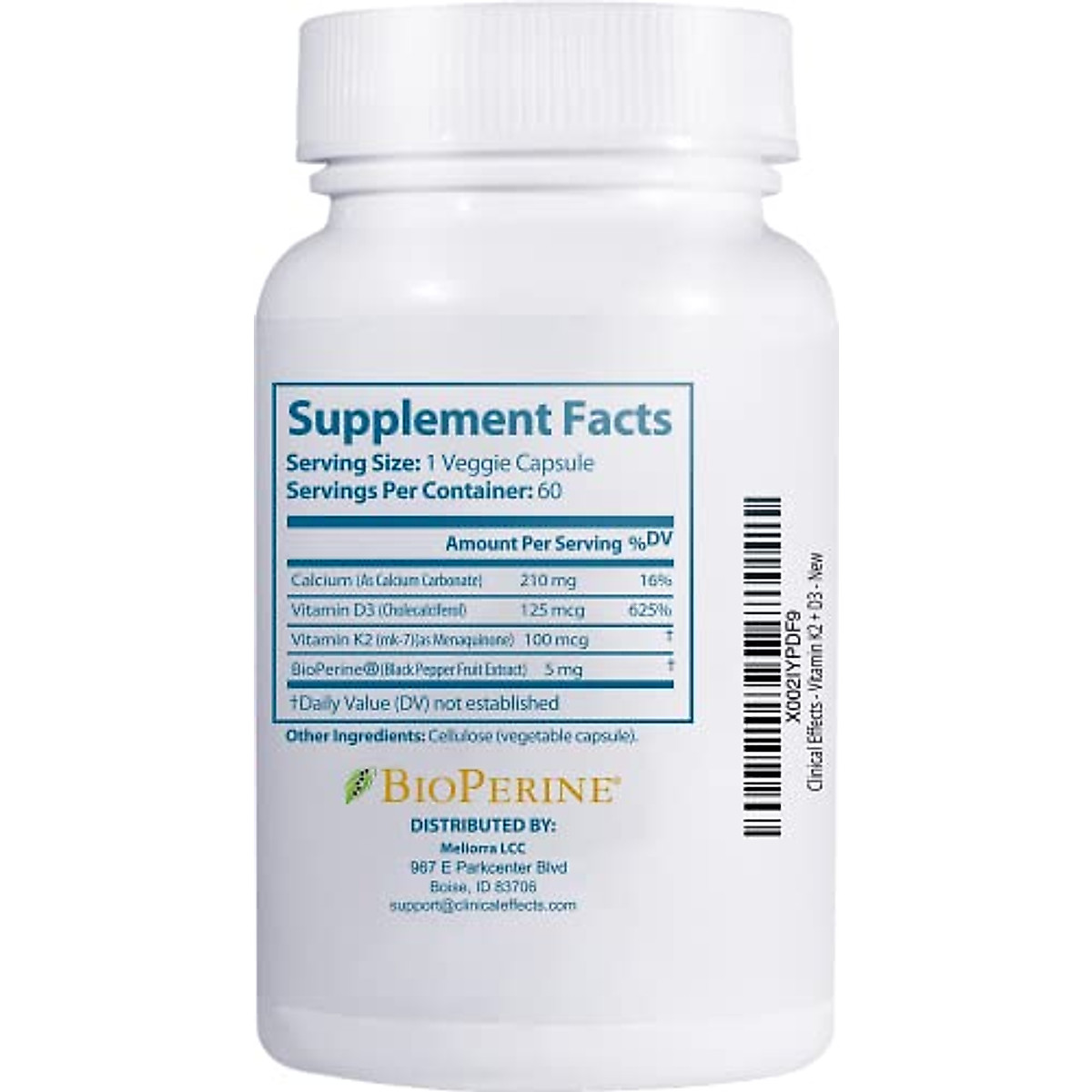 Clinical Effects Vitamin K2 + D3 - K2 + D3 Vitamin Supplement with Bioperine Black Pepper Extract and Calcium for Bone and Heart Health Support - 60 Capsules - Max Absorption - Made in The USA