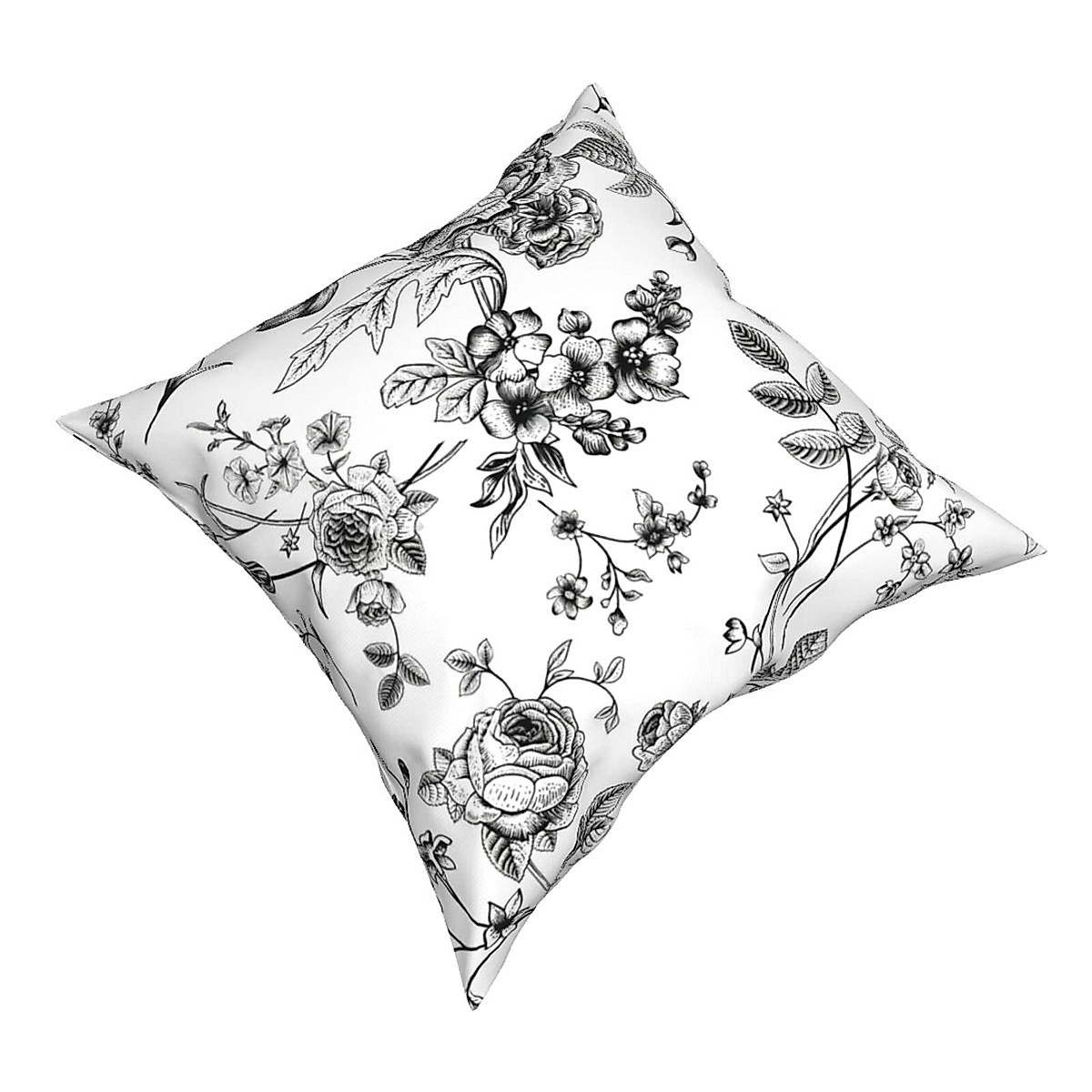 Floral with Victorian Bouquet of Black Flowers On Garden Roses Tulips Delphinium Petunia Pillow Covers Decorative Throw Cushion Cover Square Pillow Cases Car Sofa Home Decor 18 X 18 Inch