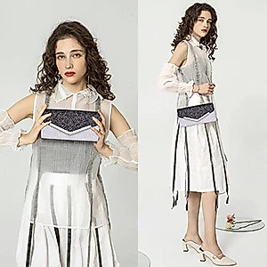 Larcenciel Clutch Purses for Women, Shiny Sequin Envelope Clutch Evening Bag w/Chain, Fashion Shoulder Crossbody Handbags Party Prom Purse Bride Wedding Guest Clutch Dress Carry on Bag (Sliver Black)