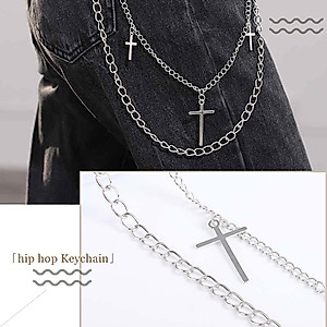 Tgirls Punk Goth Pant Hip Hop Pocket Jean Acrylic Wallet Layered Keychains Belt Trouser Chains for Women and Men (2 layer-Cross)